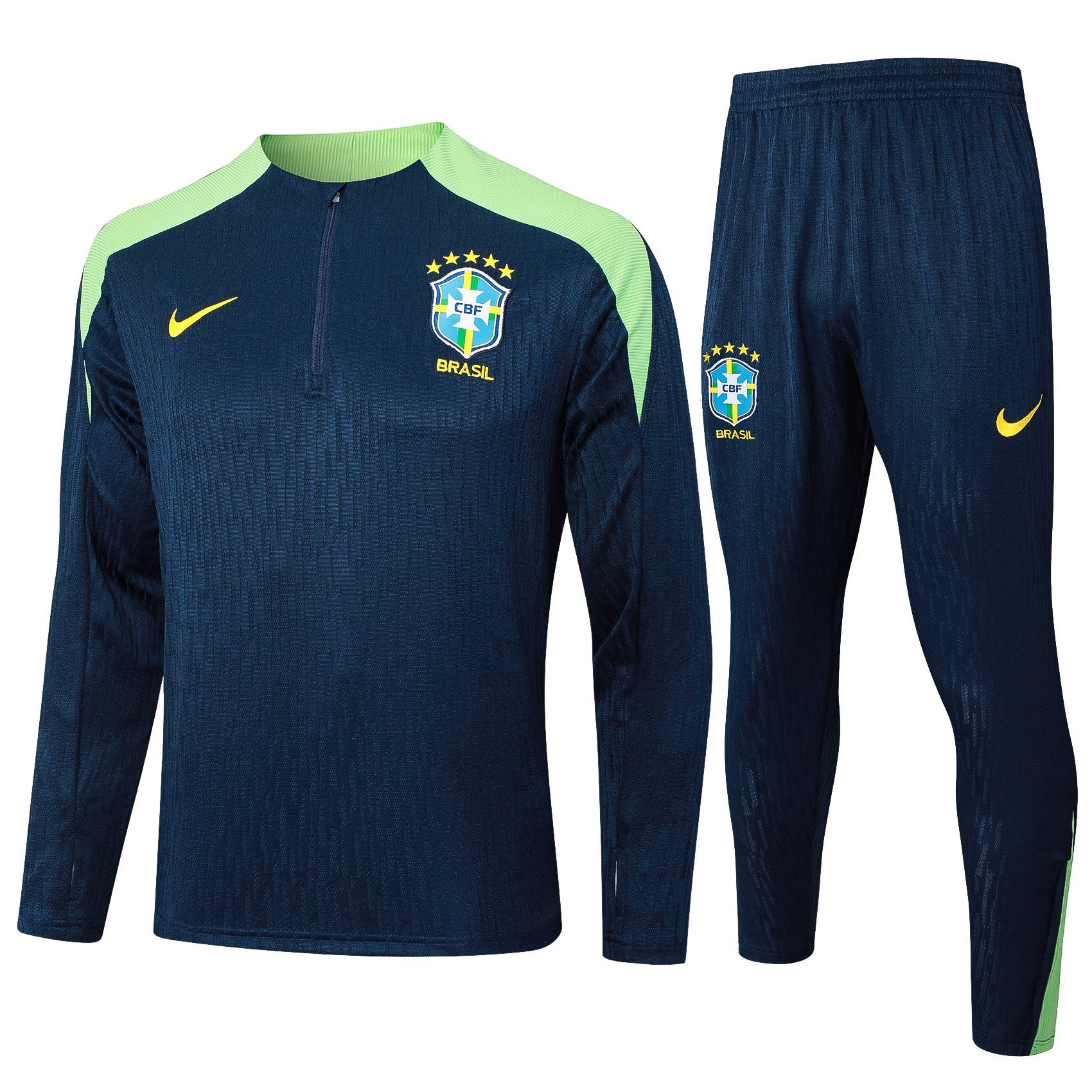 Brazil 24/25 Half-Zip Tracksuit (Navy/Green) - JerseyMotion