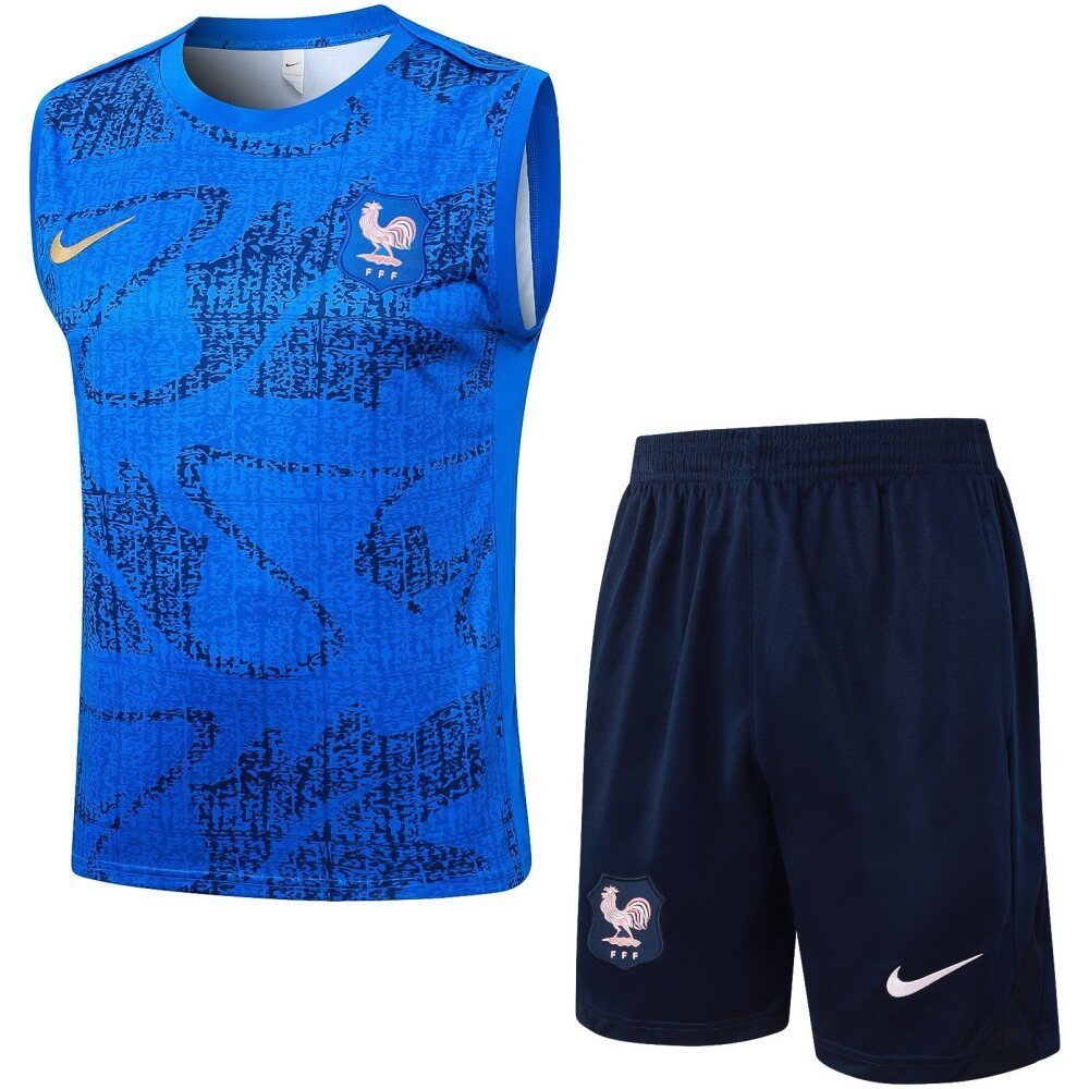 France 25/26 Blue Sleeveless Training Kit - JerseyMotion
